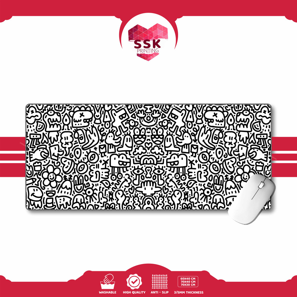 Doodle Art Extended Mousepad | Black White Doodle Art Long Mousepad ...