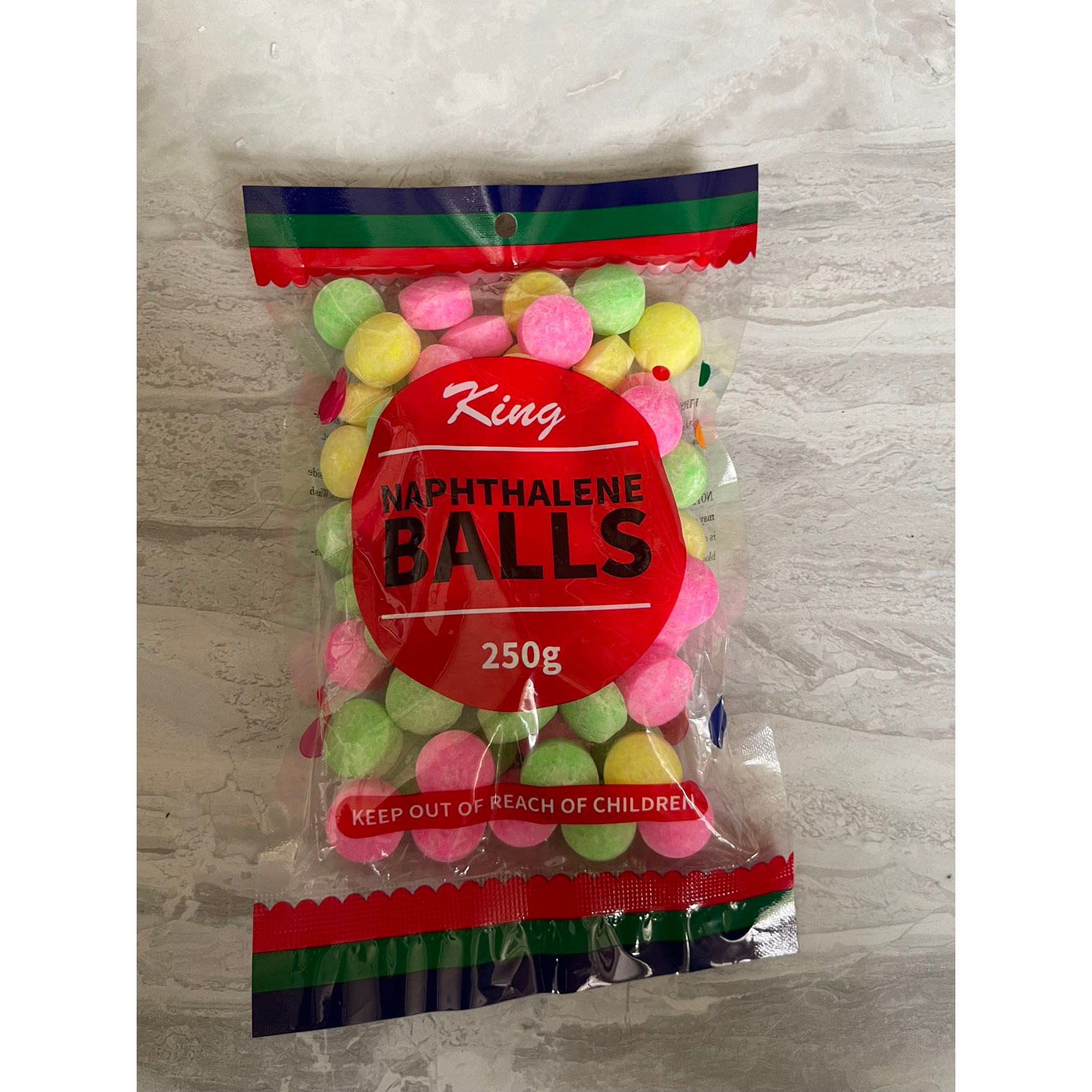Kings colored & white napthalene balls - deodorizer alcamphor colored ...