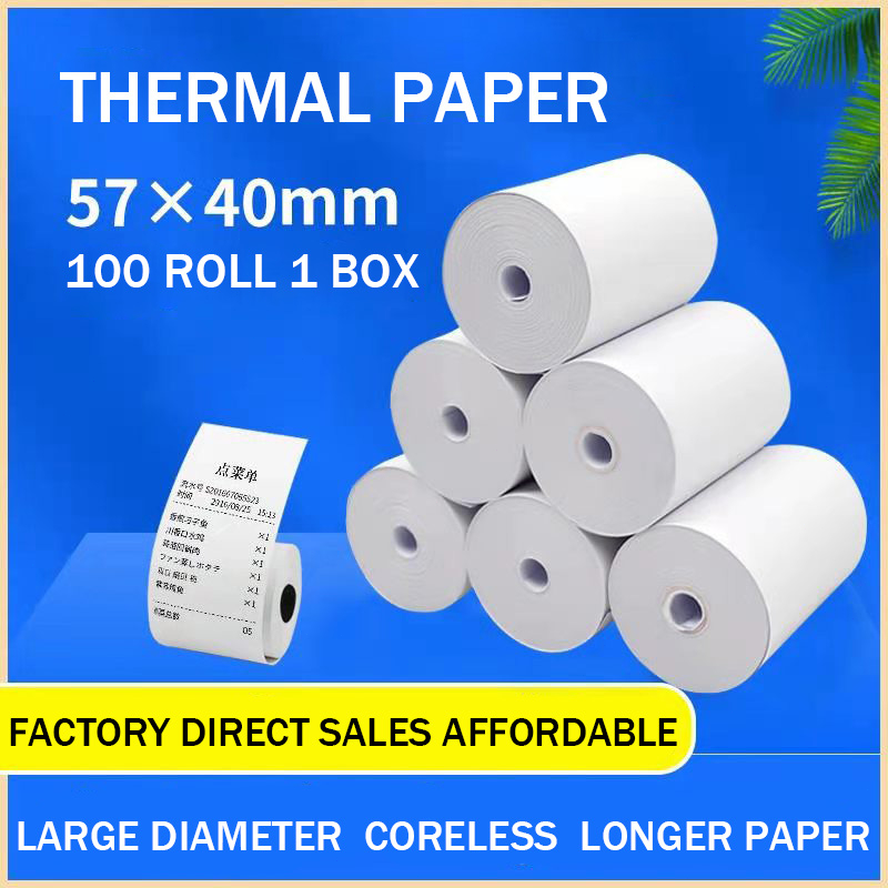100 Rolls 57mm*40mm Thermal Paper for Thermal Printer (White) 57x40 ...