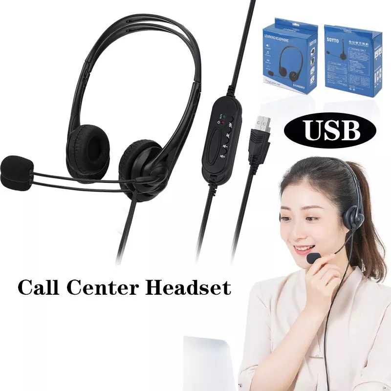 USB Headset Noise Cancellation 3.5MM & USB Call Center Headphone With ...