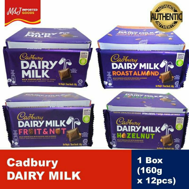 Cadbury DAIRY MILK Classic/ Roast Almond/ Hazelnut/ Fruit and Nut 160g ...