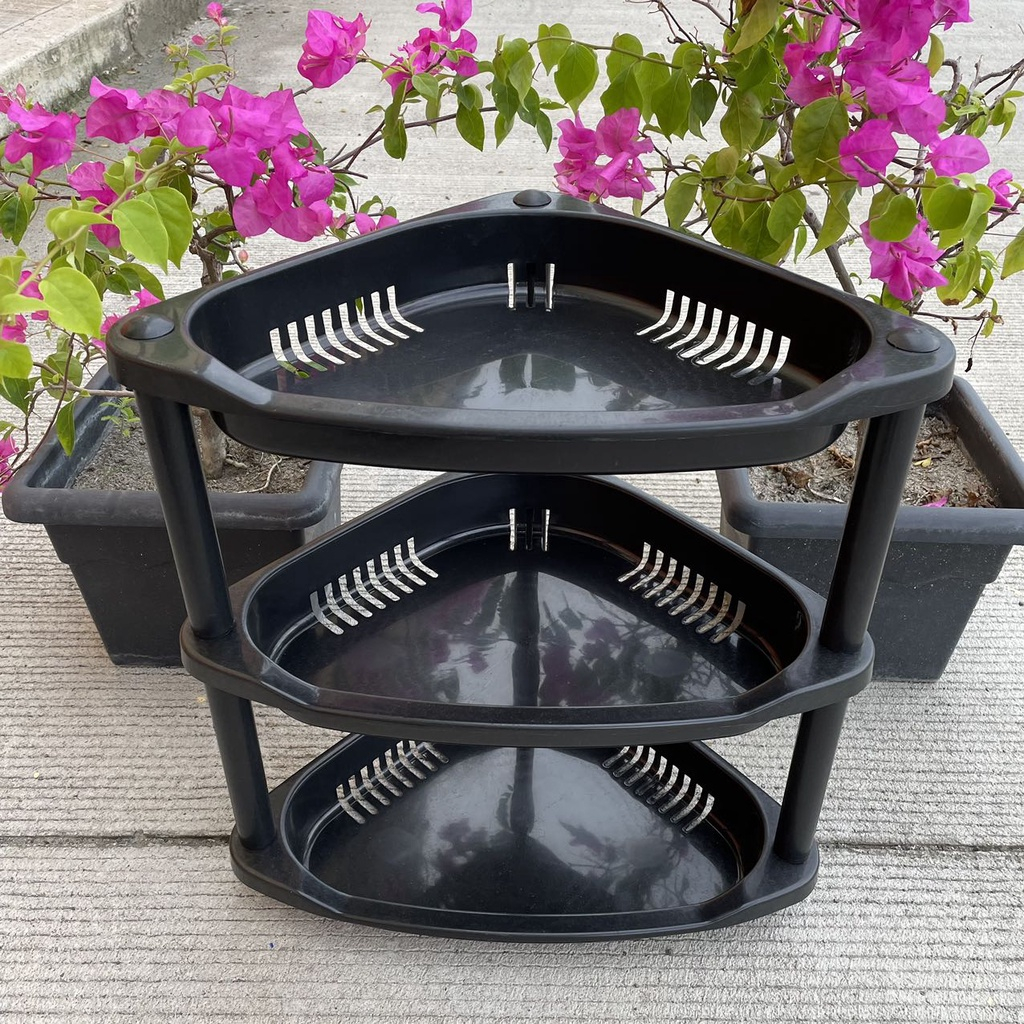 Triangle 3 Tier Plastic Corner Shelf Organizer Multi-purpose Utility ...