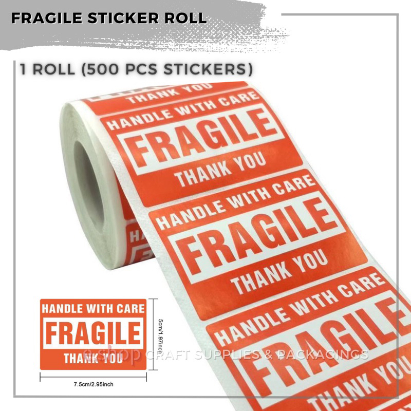 [500 PCS] Fragile Handle With Care Warning Sticker Roll | Shopee ...