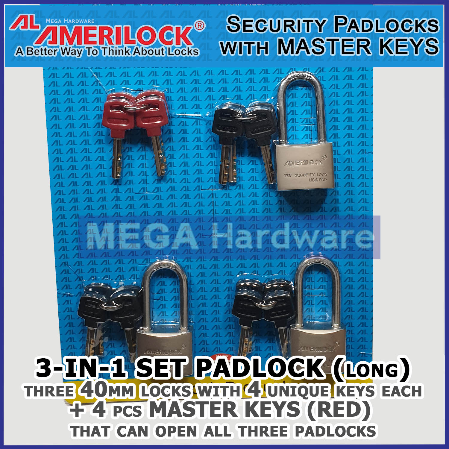 Amerilock Heavy Duty Padlock Satin Stainless with Master Key (Keyed ...