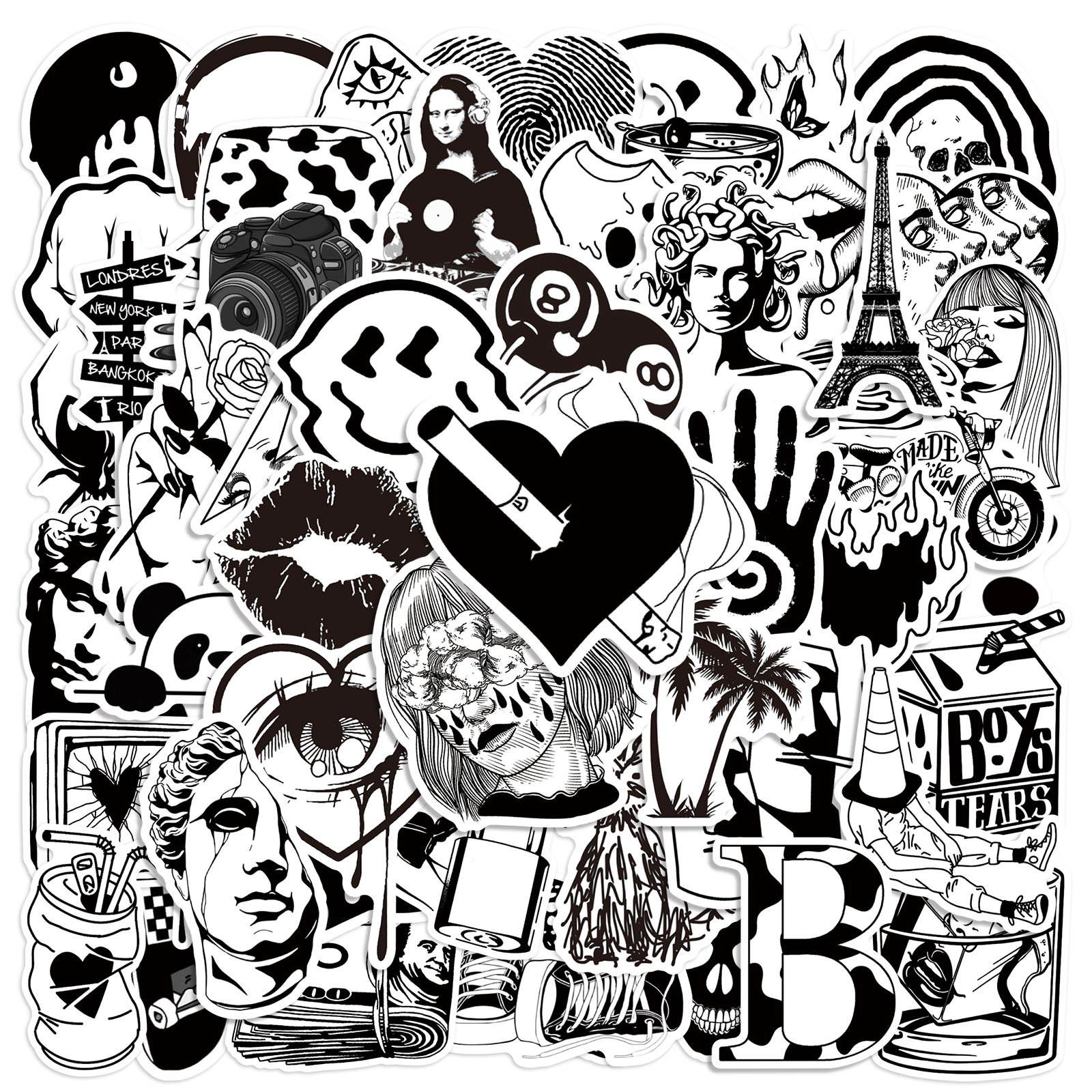 50PCS Waterproof Black and White artistic graffiti stickers | Shopee ...