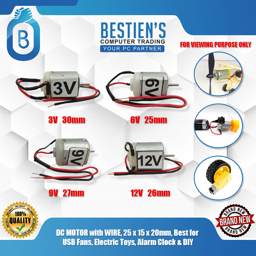DC MOTOR with WIRE, 25x15x20mm, Best for USB Fans, Electric Toys, Alarm ...