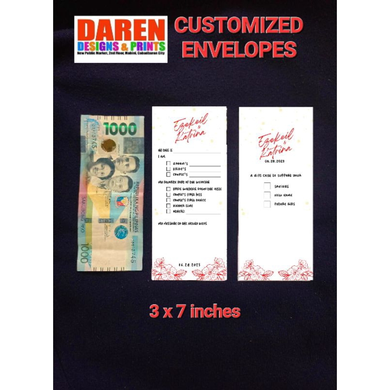 100pcs 3x7 inc Custom Wedding / Angpao Envelope (Edit Details Only ...