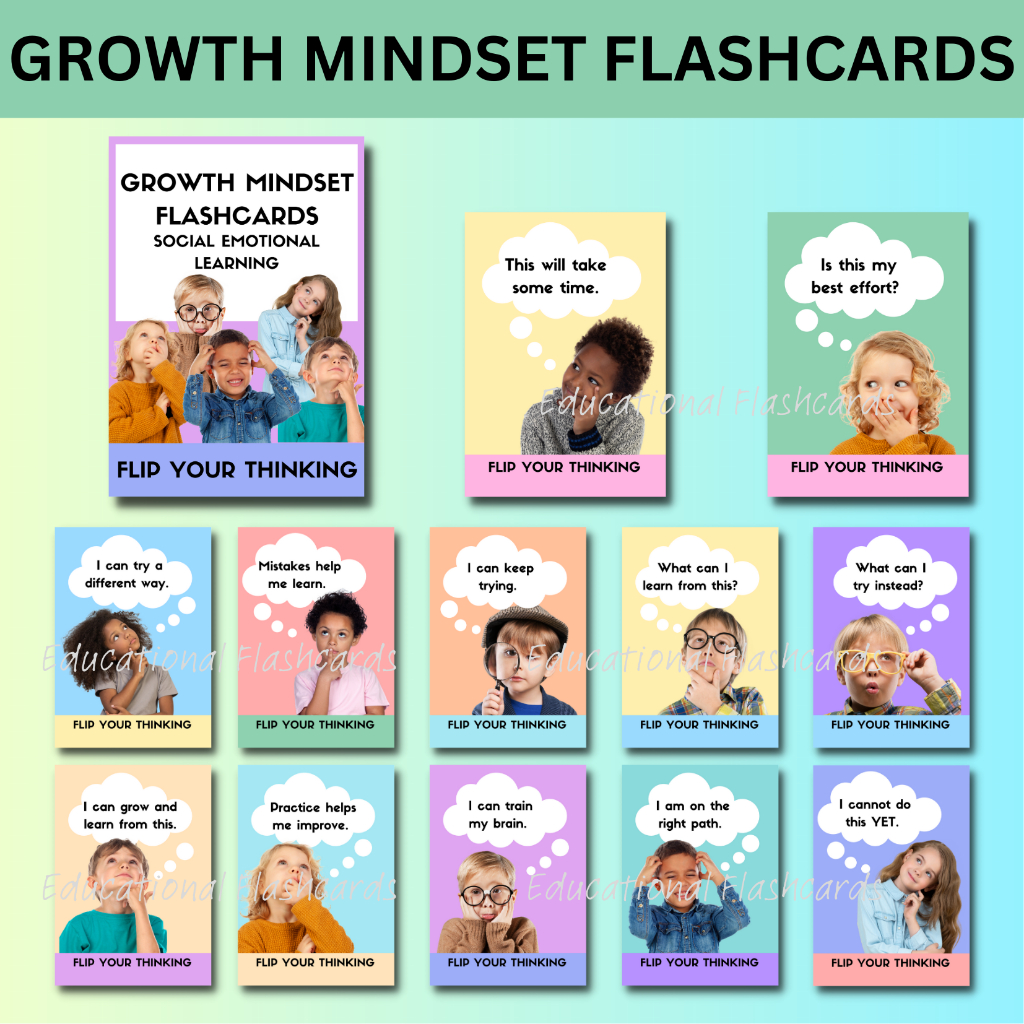 GROWTH MINDSET EMOTIONS EXPRESSIONS FEELINGS FLASHCARDS, LAMINATED ...