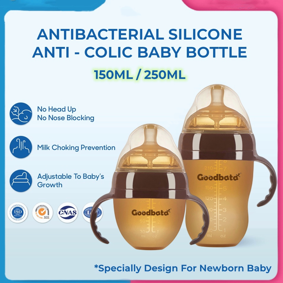 Goodbata Nano Silver Baby Silicone Feeding Bottle BPA Free With Straw ...