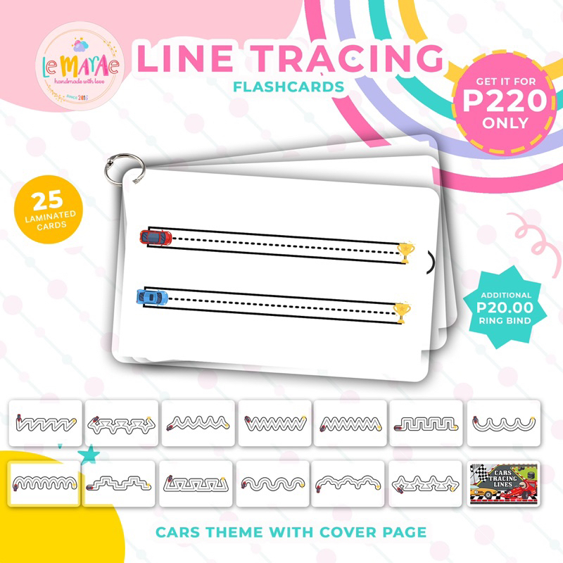 LINE TRACING CARS ROAD THEME Eraseable Tracing Flashcards Write and ...