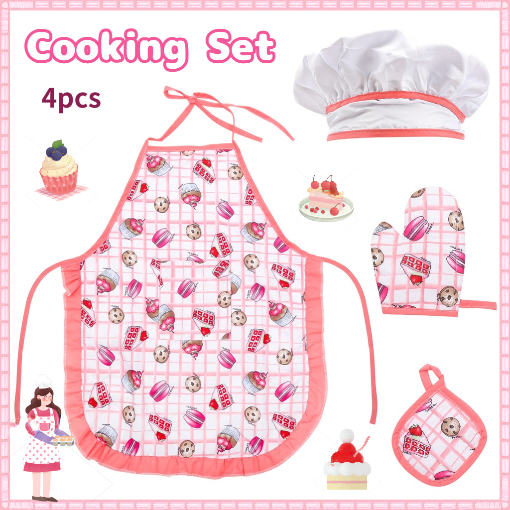Kids Cooking and Baking Set-4pcs Kitchen Chef Set Cooking Play Apron ...