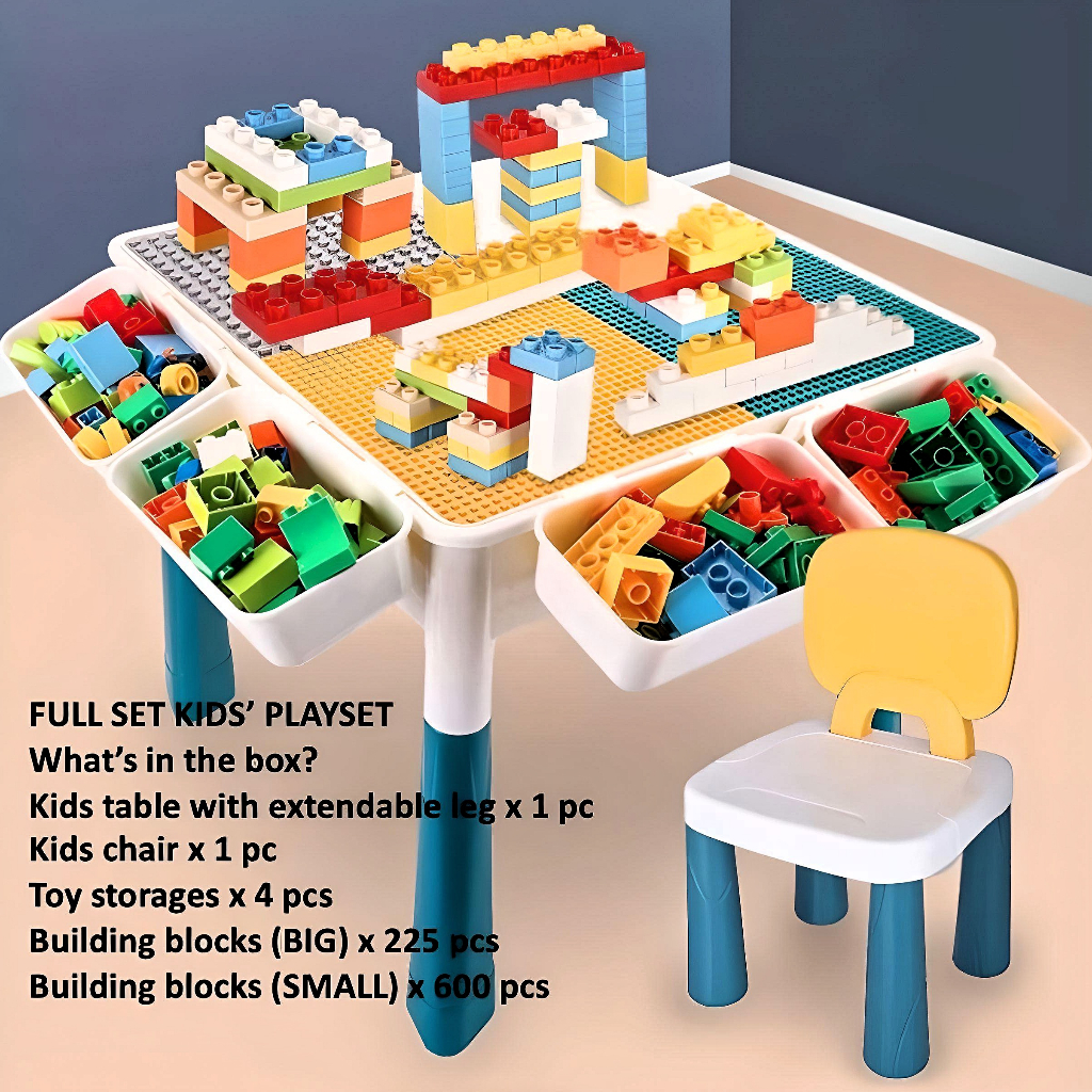 BABY CORP Full Set Kids Building Blocks with Table and Chair Box ...