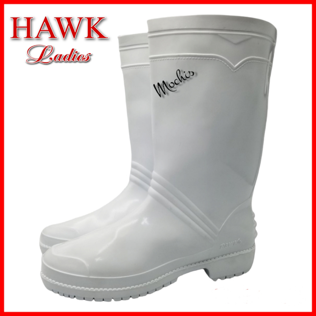 Hawk Ladies Mid-Cut High-Quality Non-Slip waterproof white rubber rain ...