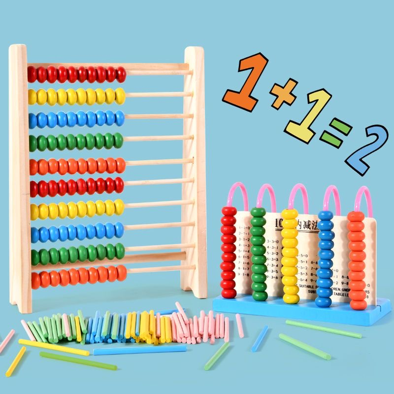 Kids Wooden Colorful Beads Abacus Count Frame Teaching Aid Math ...