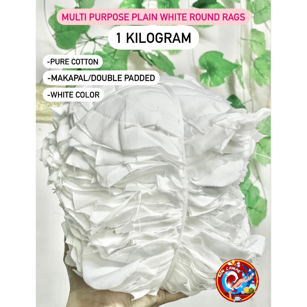 MAKAPAL 1kg PURE COTTON Multi Purpose White Round Rag Bilog na Basahan ...