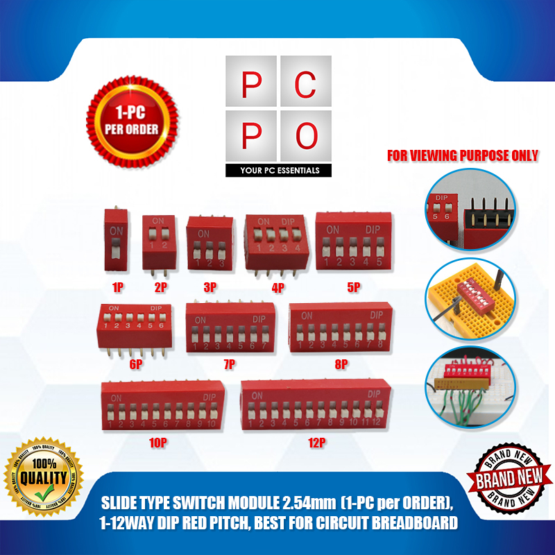 SLIDE TYPE SWITCH MODULE 2.54mm (1-PC per ORDER), 1-12WAY DIP RED PITCH ...