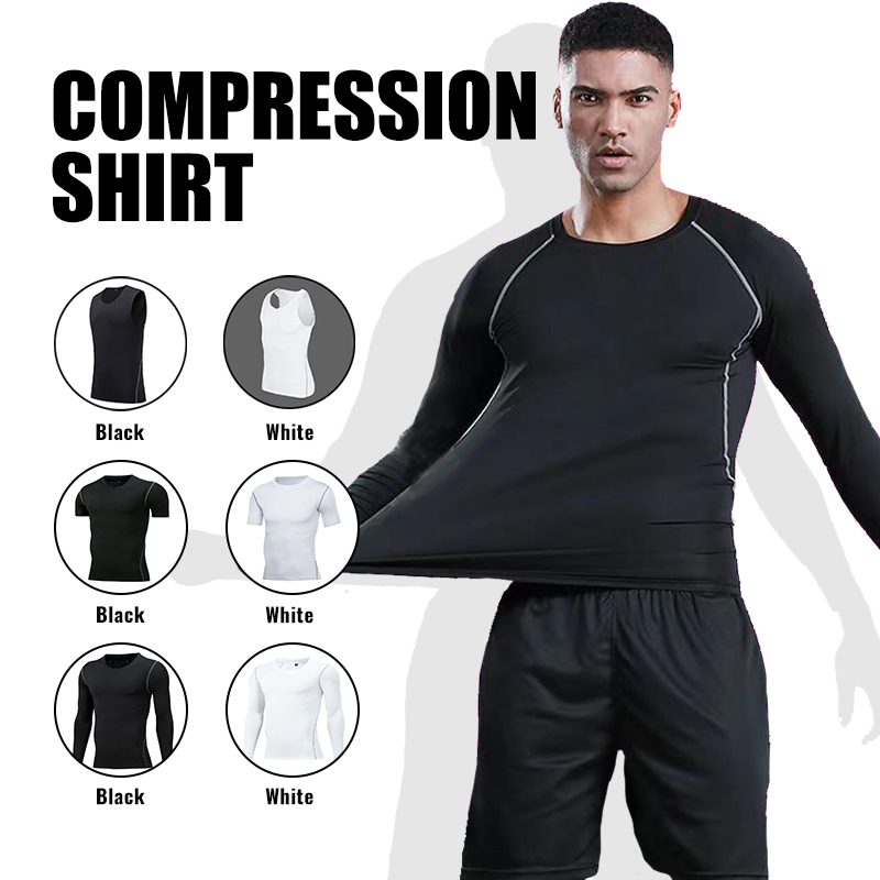 PaoBoo Men Compression Shirt Elastic Quick Dry Gym Fitness Exercisr ...
