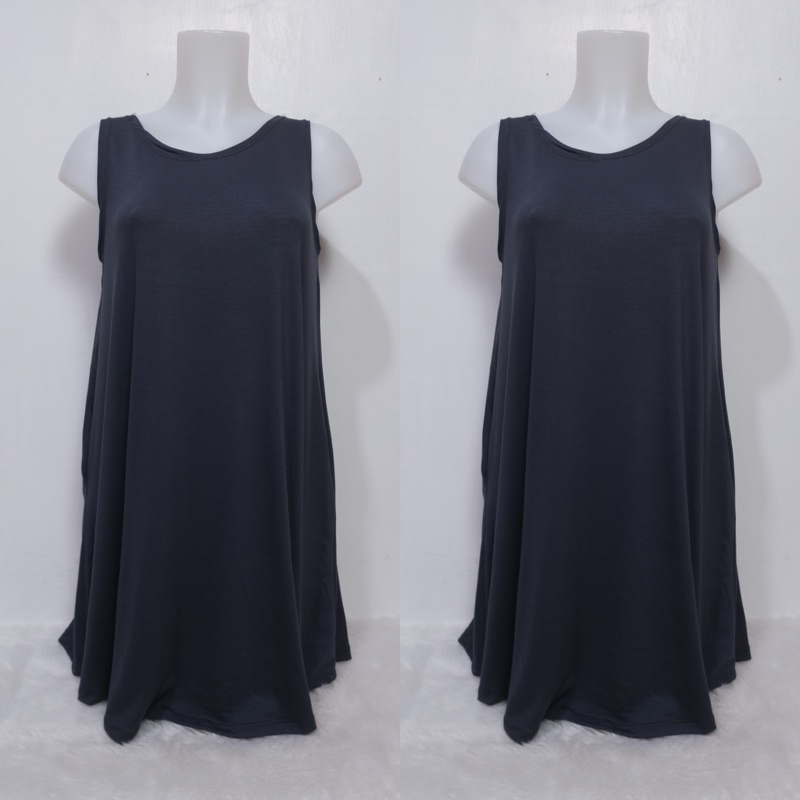 Plus Size Plain Regular Sleeveless Sando Dress With Pockets|Fits M to ...