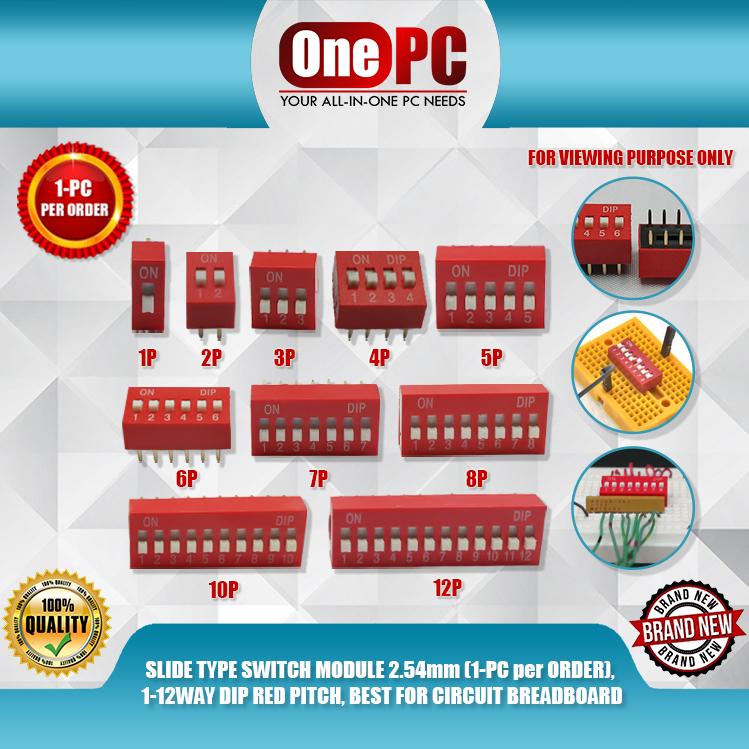 SLIDE TYPE SWITCH MODULE 2.54mm (1-PC per ORDER), 1-12WAY DIP RED PITCH ...