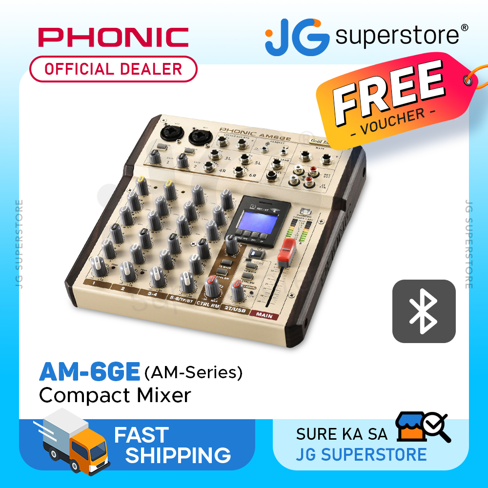 Phonic AM-6GE 2-MIC/LINE 2-Stereo Input Compact Mixer w/ 2.4GHz ...