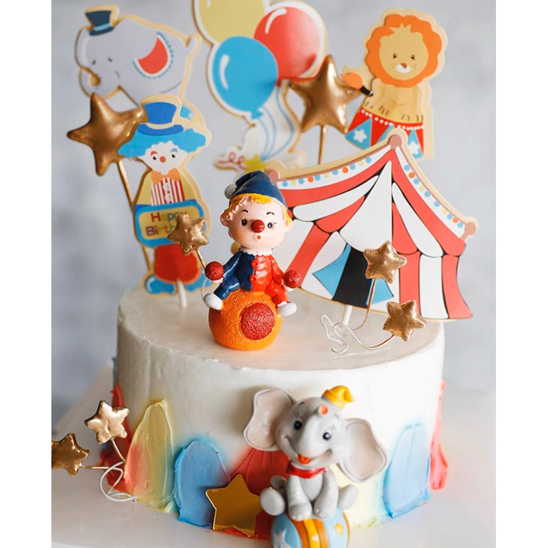5 piece circus theme tent clown elephant balloons lion cake topper ...