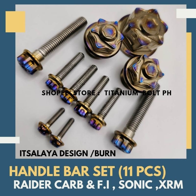 GR5 TITANIUM BOLTS HANDLE BAR SET RAIDER, SONIC, Xrm 1 set 11 piraso ...