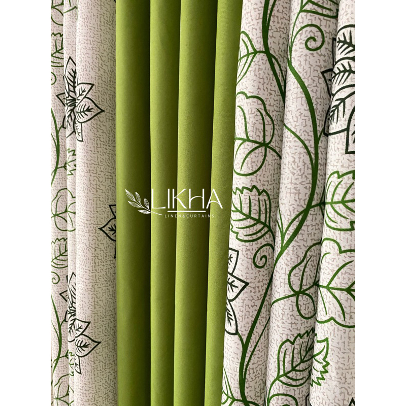 LIKHA - 3in1 Elegant Aderiza Ring Curtains Green/Red (6ft/7ft) - sold per PIECE/SET | Shopee ...