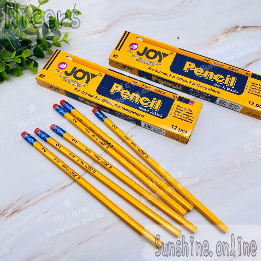 Joy Yellow Pencil with eraser No.2 12pcs/box #203203 | Shopee Philippines
