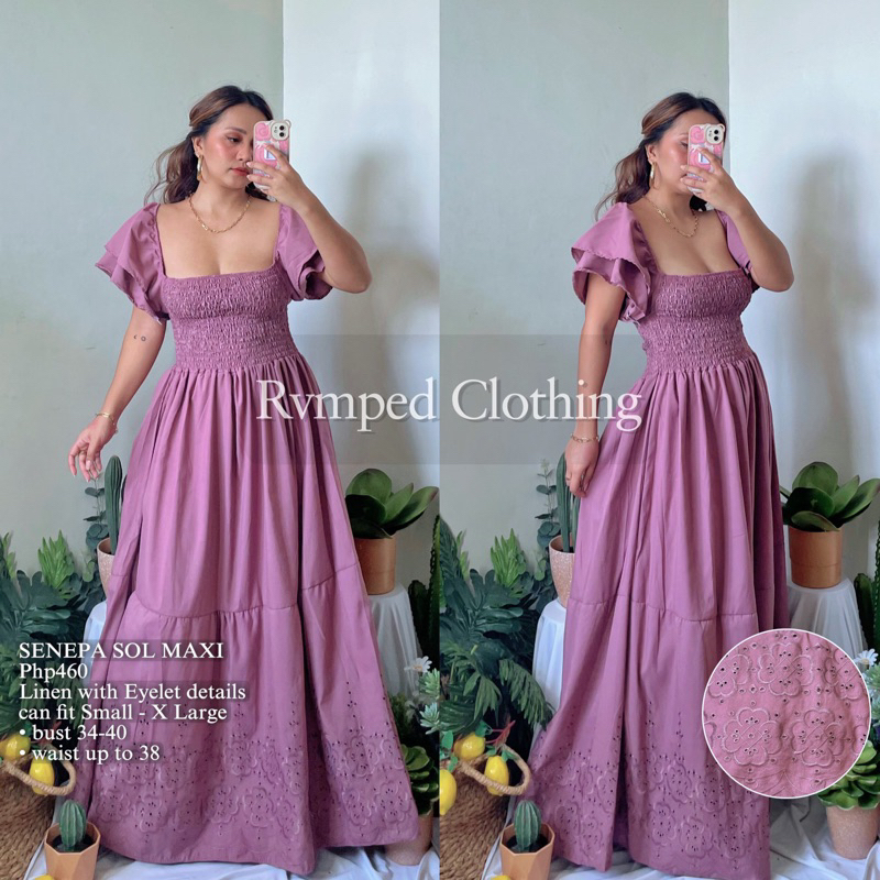 RVMPED Sol Printed Senepa Maxi Dress details on end skirt Full Smocking ...