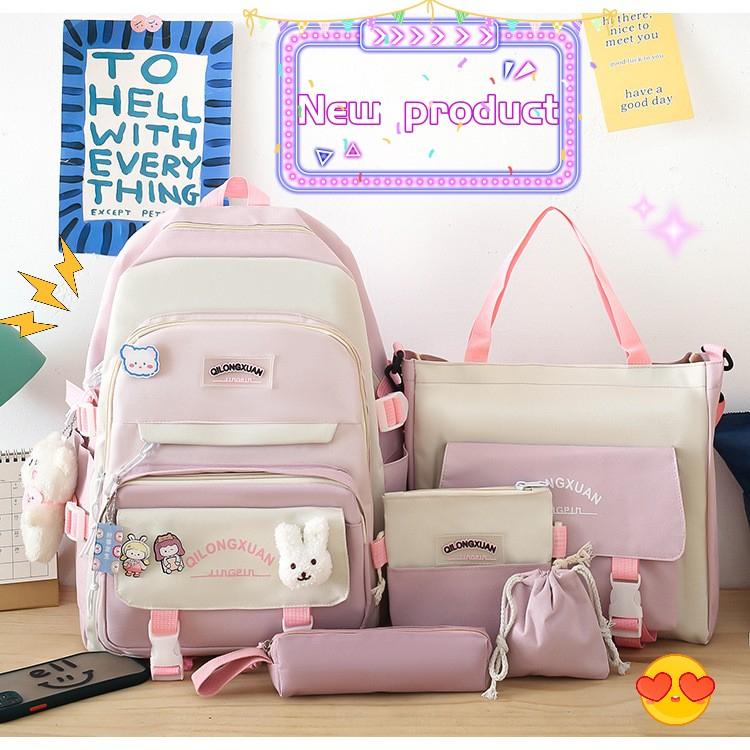 5 In 1 Backpack School Bag Travel School Bag Computer Korean Backpack ...