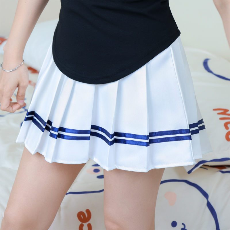 Pleated Skirt Short Skirt Schoolgirl Striped Navy Blue Skirts A-line ...