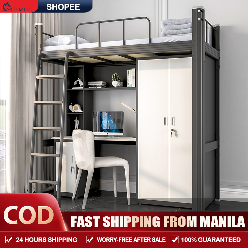 180 * 200 * 90/120CM Loft Bed Frame Double Single Bed Frame Elevated Bed Double Deck Bed ...