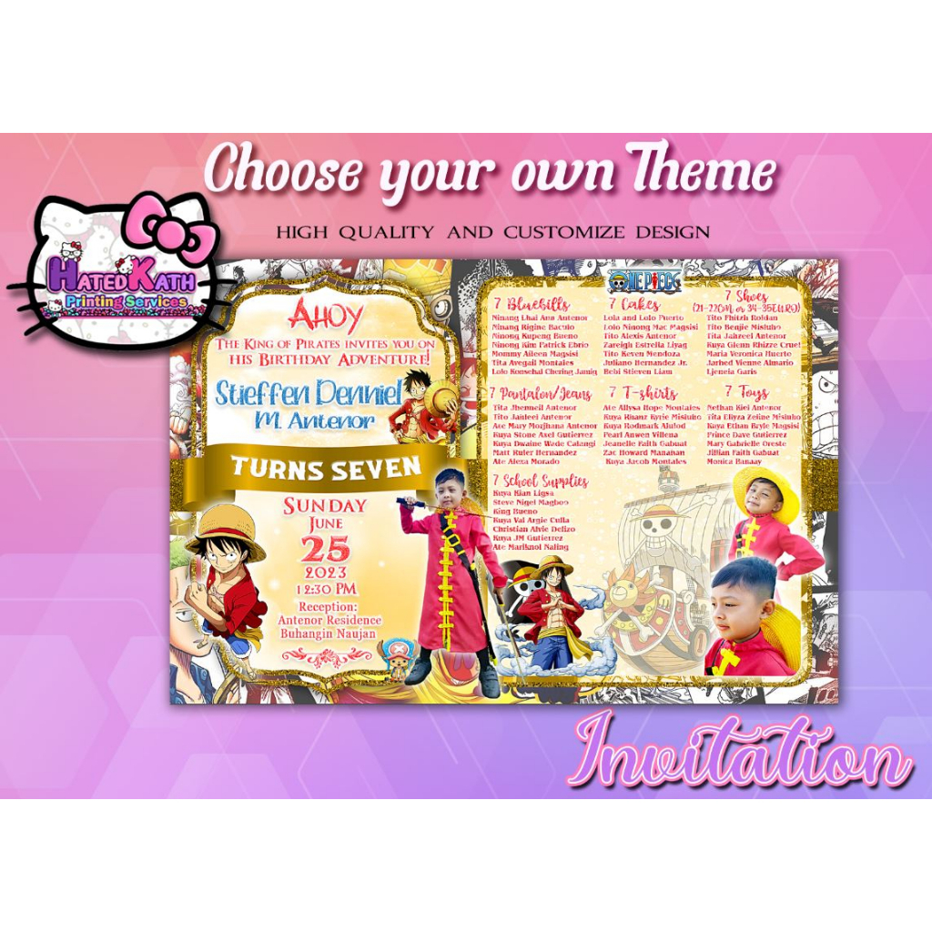 CUSTOMIZED INVITATION CARD | Luffy | One Piece | Shopee Philippines
