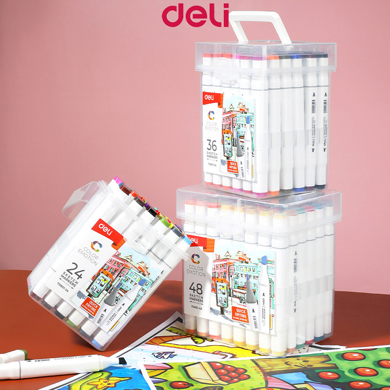 Deli 24/36/48 Colors Double Head Markers Pen Set Painting Safe Non ...