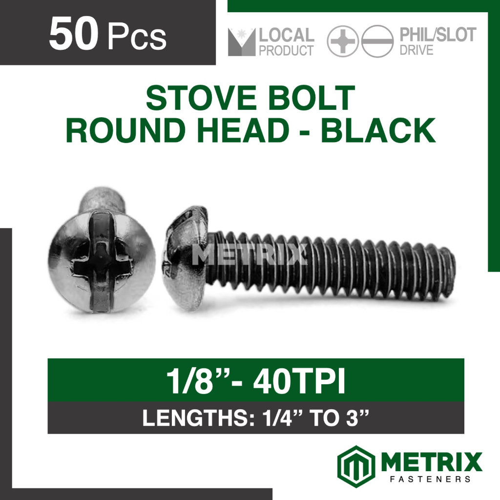 50pc Round Head Stove Bolt - Black Iron / BI Round Head Machine Screw 1 ...