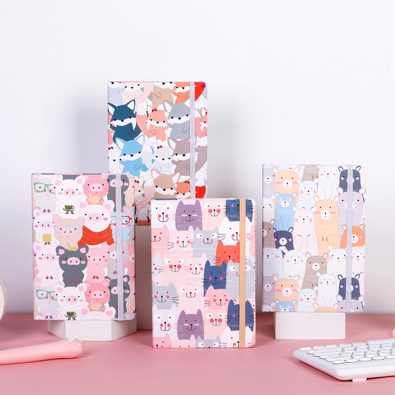 Colorful Pastel Animals w/ Garter (#1011) A5 Hardbound Notebook ...