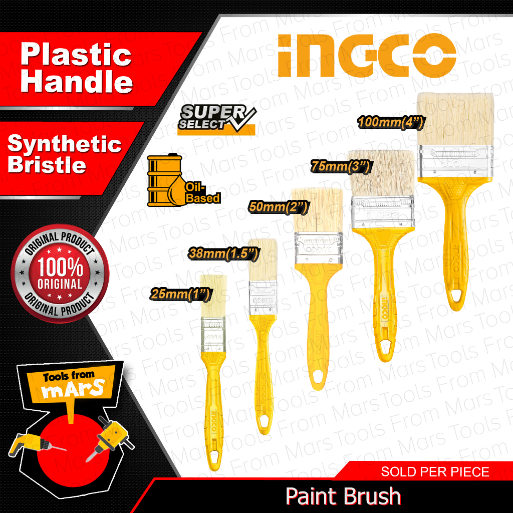 INGCO Utility Paint Brush 1" - 4" Inch Oil-Based Paint Penholder Art ...