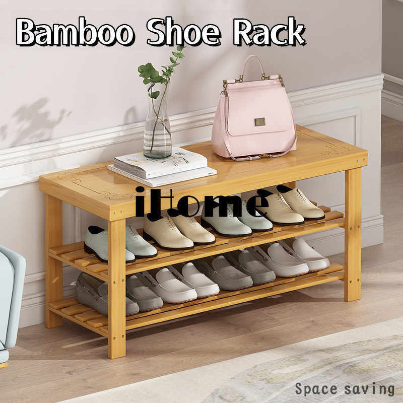 60/80CM Bamboo Shoe Rack and shoe cabinet Simple solid wood shelf ...