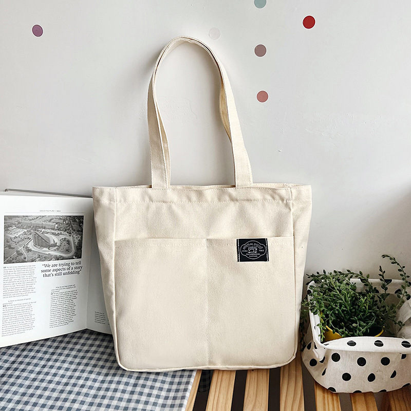 Tote Bag Reusable Womens Canvas Tote Bag with 2 External Pocket Top ...