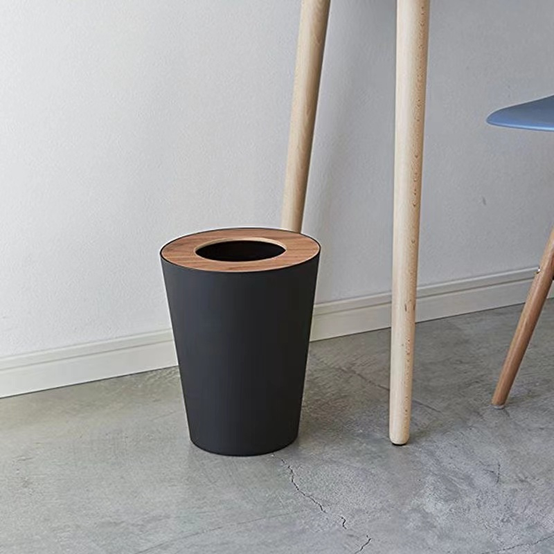 Trash Bin / Trash Can with Wooden Lid Muji Style Nordic Household ...