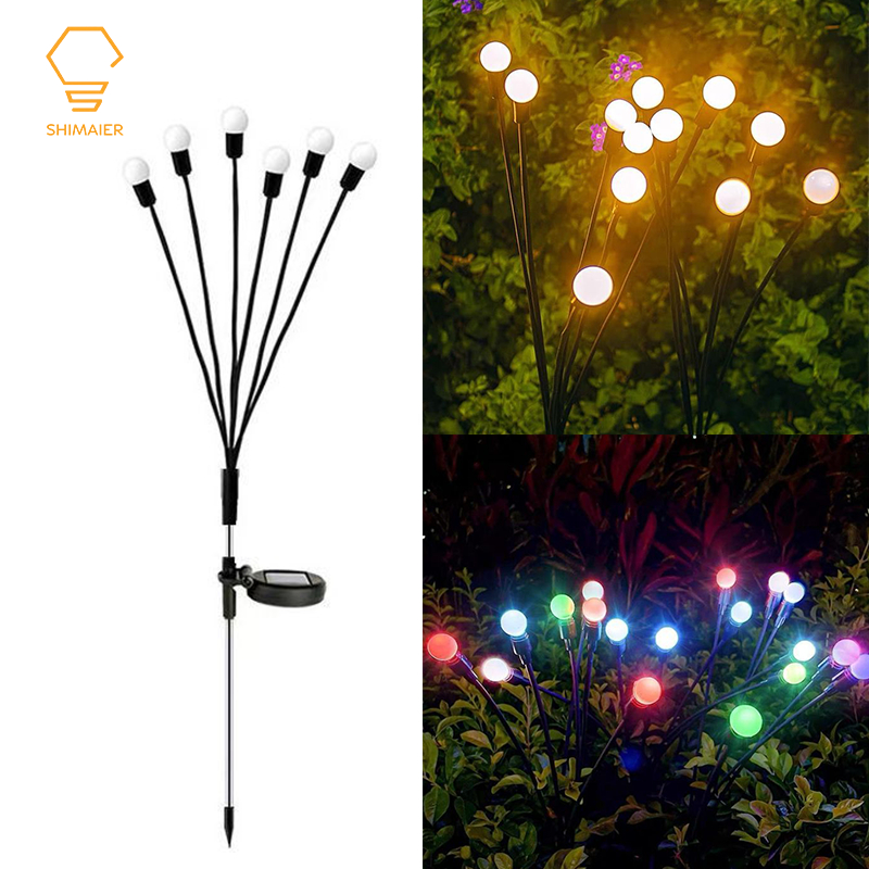 SHIMAIER LIGHTING 6-Head Solar Lights Outdoor Rocking Firefly LED ...
