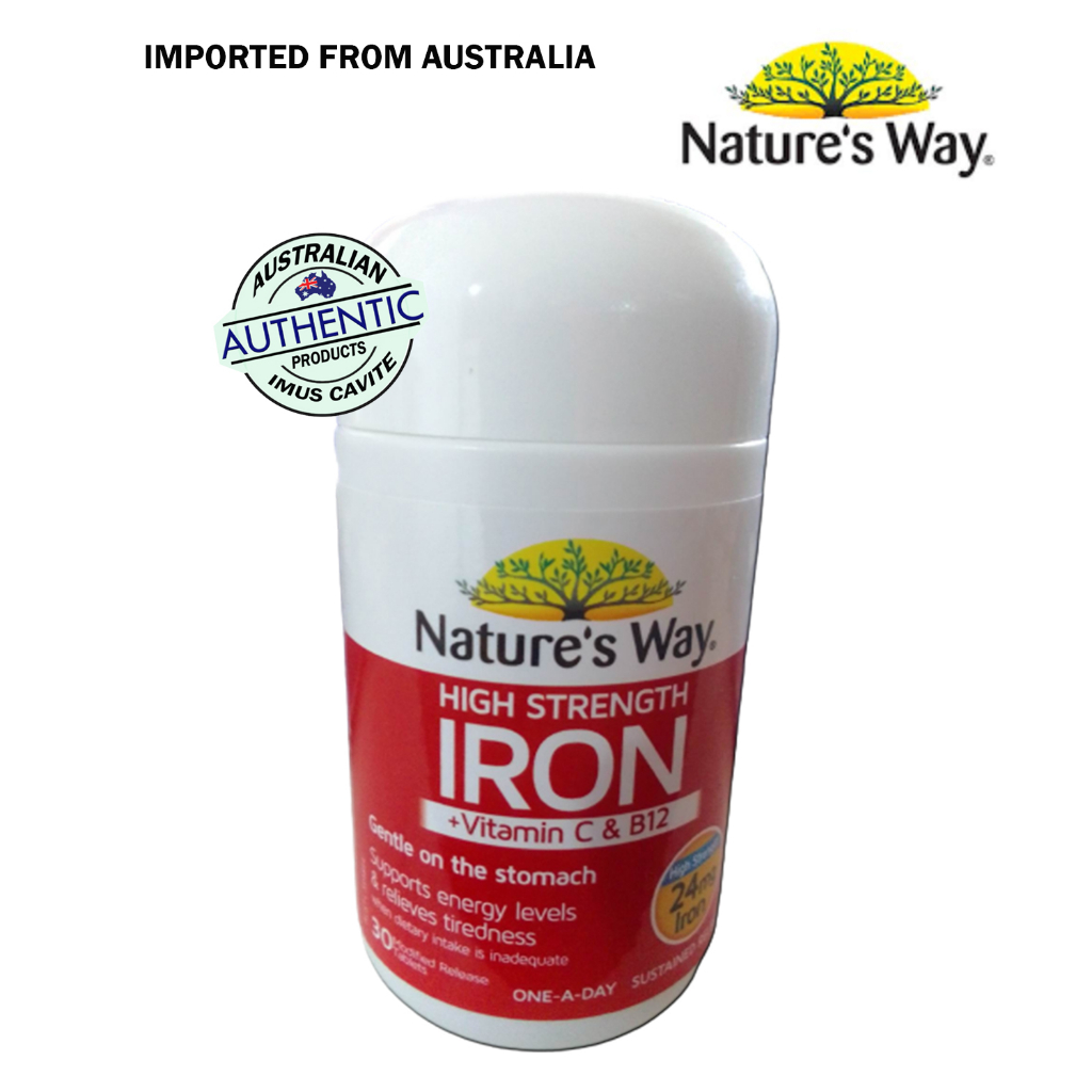 Nature's Way High Strength IRON + Vitamin C & B12 (30 Tablets) Imported ...