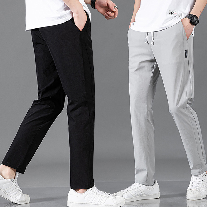 Air conditioning pants summer thin ice silk men's pants straight ...