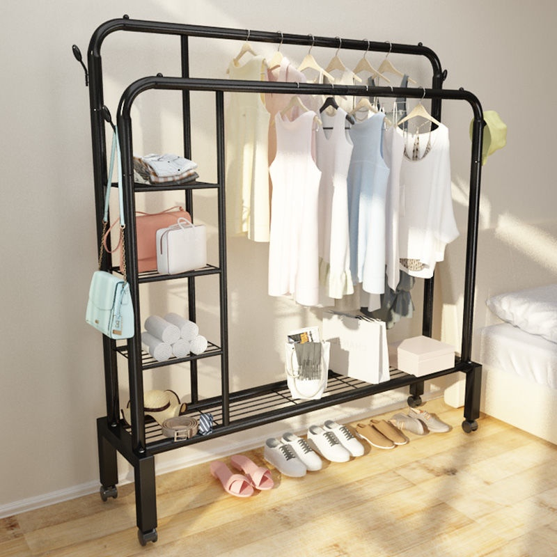 HomeCare Heavy Duty 120cm Double Pole Clothes Rack Metal with Wheels ...