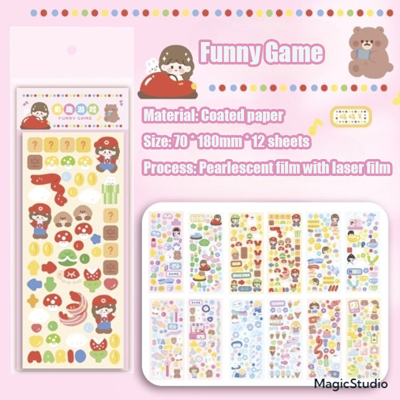 12 Pcs Cute Stickers Collection Journal Scrapbook DIY Guka Plate Decor ...