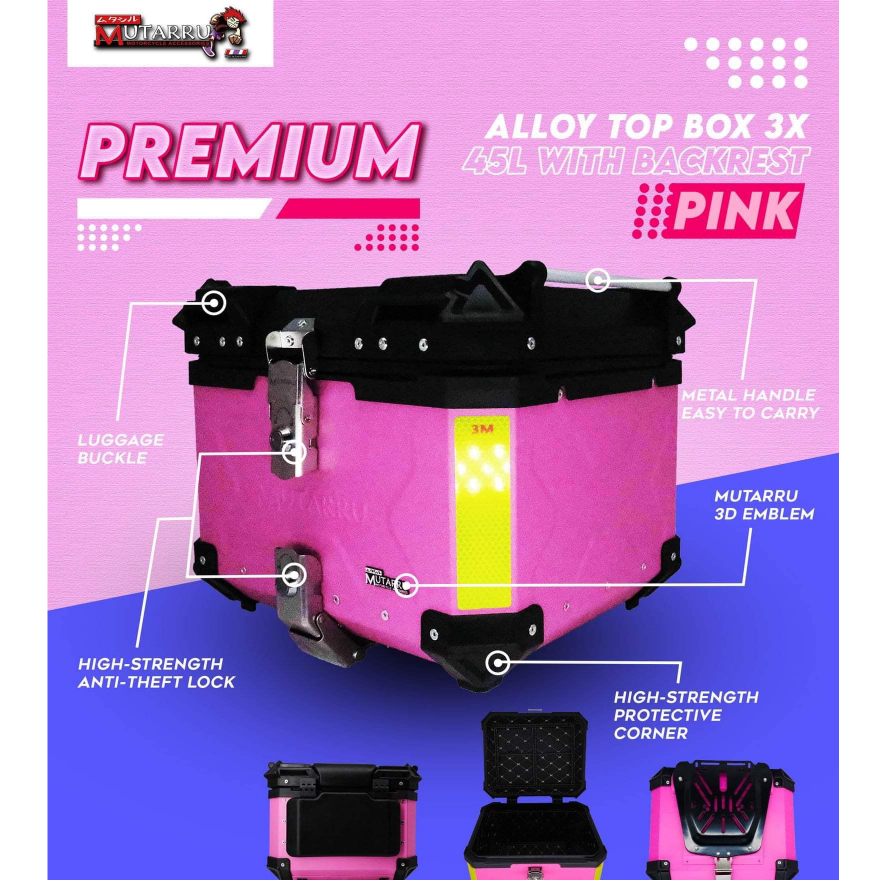 MUTARRU ALLOY TOPBOX WITH BACKREST 45L | Shopee Philippines