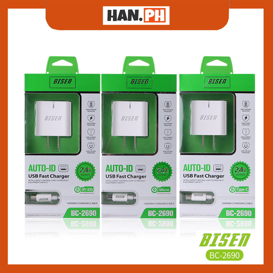 Bisen BC2690 Fast Charger w/ USB Cable 2.4A Quick Charging For Type-C ...