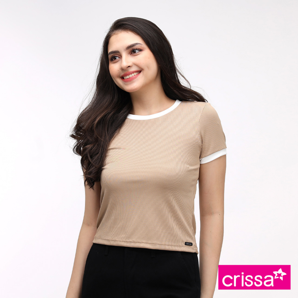 Crissa Rib Knits Short Sleeves Blouse CSLT13-0001 | Shopee Philippines