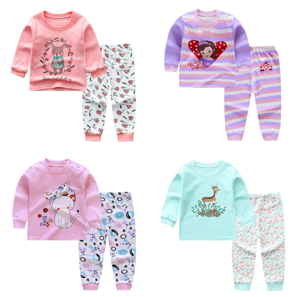 Ready Stock 0-5yrs Baby Girls Korean Style Pajamas Kids Cotton ...