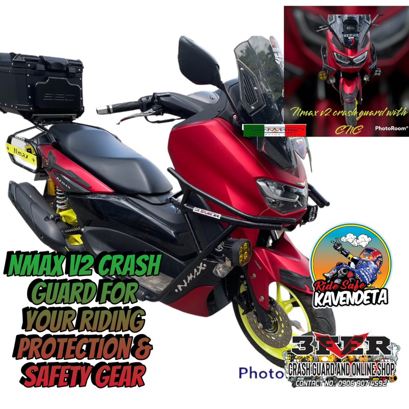 NMAX V2 CRASH GUARD WITH CNC CUT WITH BUILT IN LED BRACKET POWDER ...